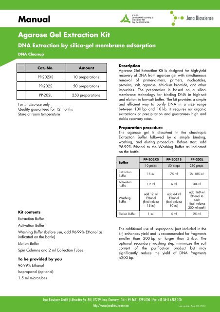 Manual Agarose Gel Extraction Kit - Jena Bioscience