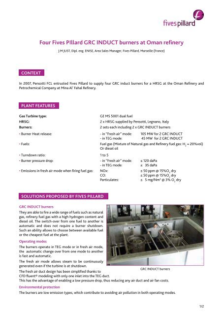 Four Fives PIllard GRC INDUCT burners at Oman refinery