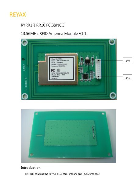 RYRR1FI RR10 FCC& 13.56MHz RFID Antenna Module V1.1