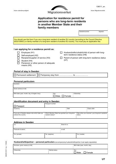 Application for residence permit for persons who ... - Migrationsverket