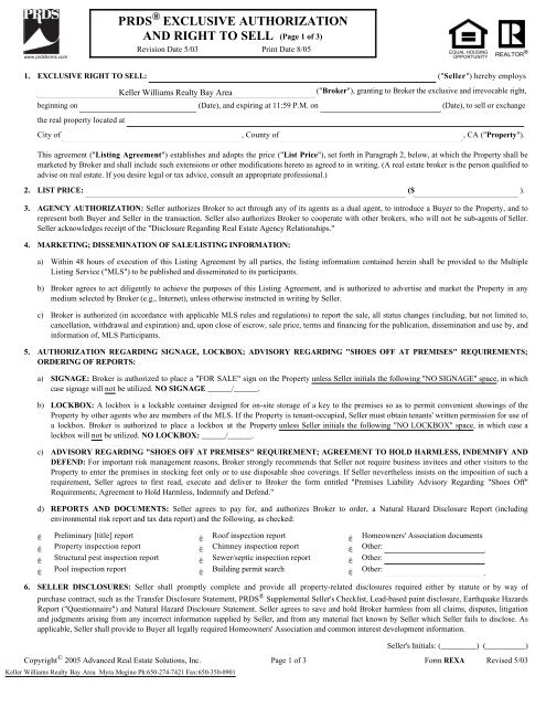 PRDS EXCLUSIVE AUTHORIZATION AND RIGHT TO SELL (Page ...