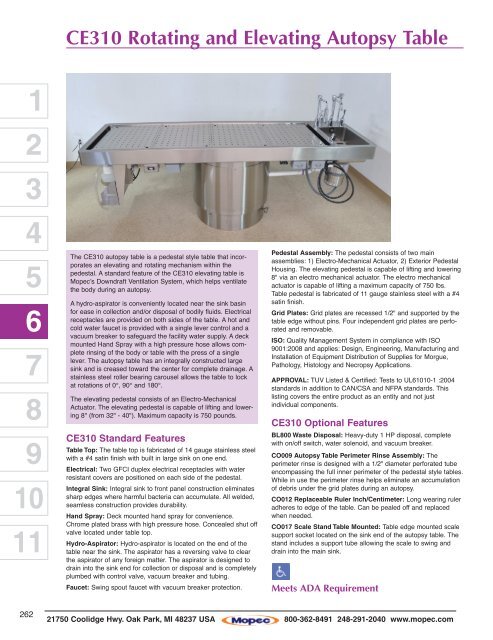 CE310 Rotating and Elevating Autopsy Table - Mopec