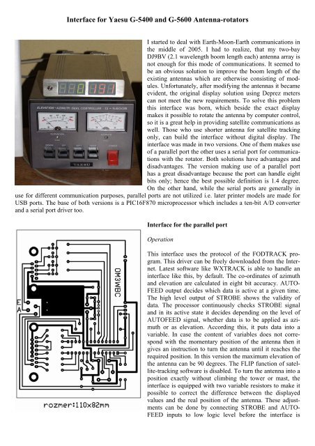 Interface for Yaesu G-5400 and G-5600 Antenna-rotators
