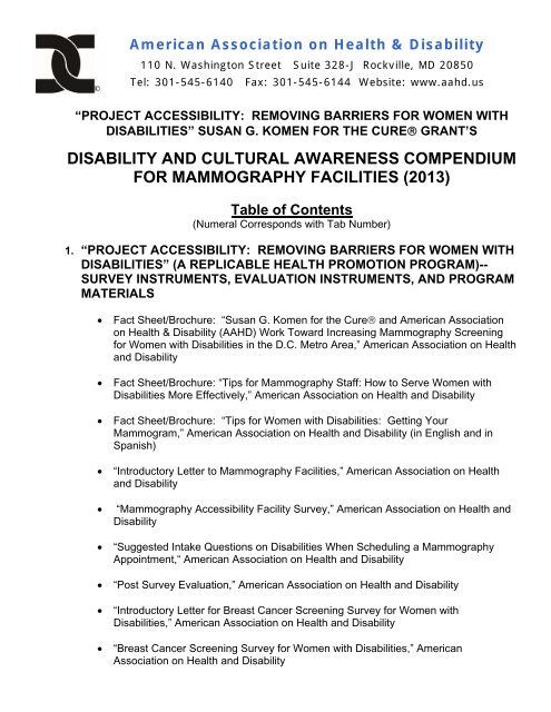 disability and cultural awareness compendium for ... - AAHD