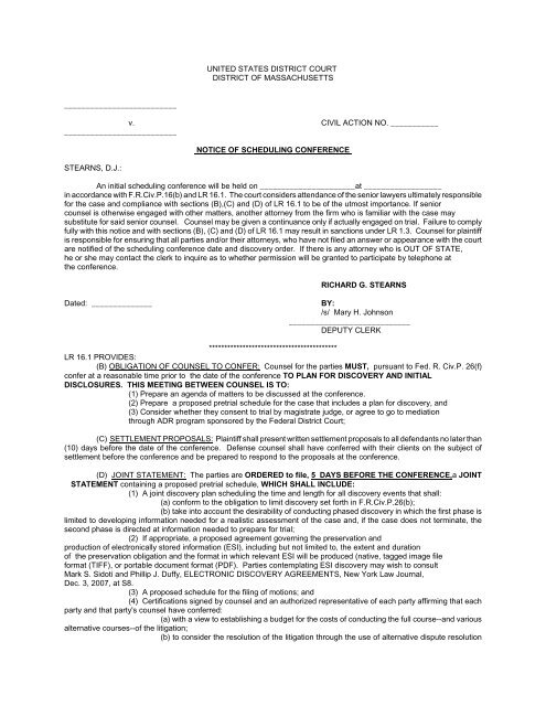Notice of Scheduling Conference - District of Massachusetts
