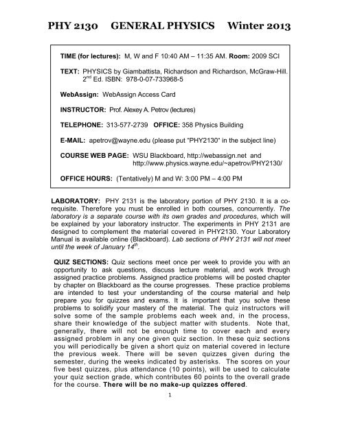 syllabus, course outline and reading assignments - Wayne State ...