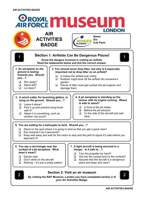 Air Activities Badge Worksheet