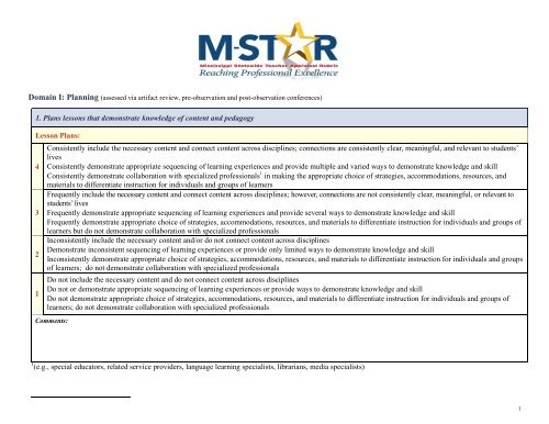 MSTAR Teacher Evaluation Rubric - Mississippi Department of ...