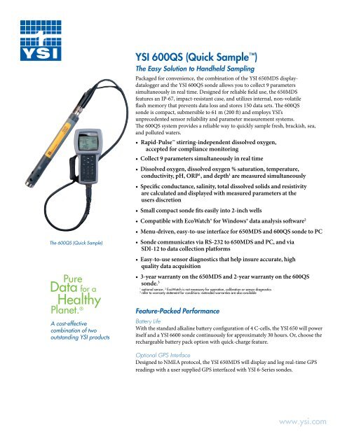 YSI 600QS Quick Sample - YSI.com