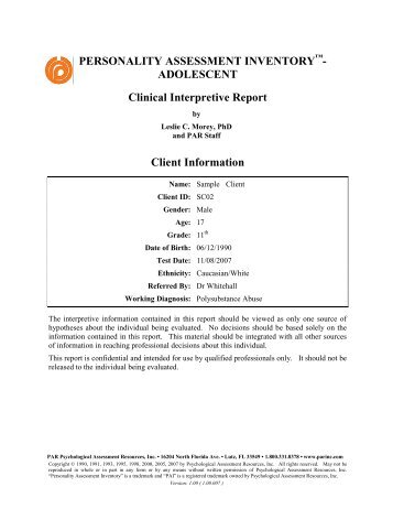 OMNI Personality Inventory Interpretive Report - ACER