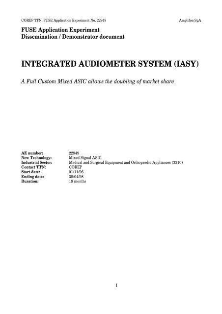INTEGRATED AUDIOMETER SYSTEM (IASY) - FUSE
