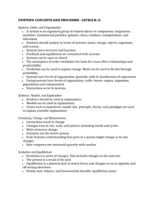 unifying concepts and processes - levels k-12 - Project Wild