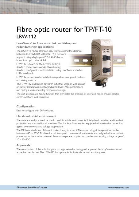 Fibre optic router for TP/FT-10 - Modelec