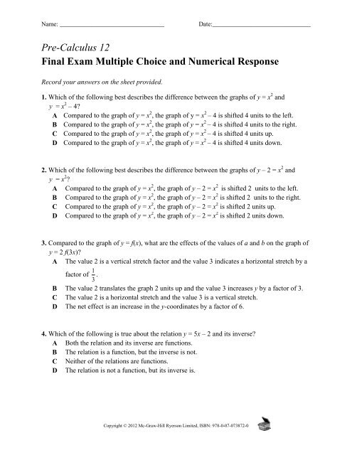 Practice Final #1 Multiple Choice