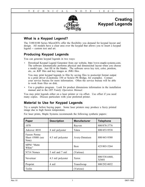 Creating Keypad Legends - Maple Systems Creating Keypad Legends - Maple Systems