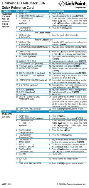 LinkPoint TeleCheck ECA Quick Reference Guide ... - First Data