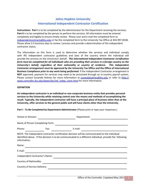 International Independent Contractor Form