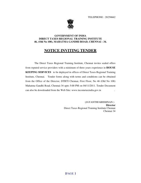 NOTICE INVITING TENDER - Income Tax Department