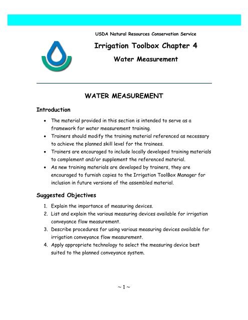Irrigation Toolbox Chapter 4 - NRCS Irrigation ToolBox Home Page
