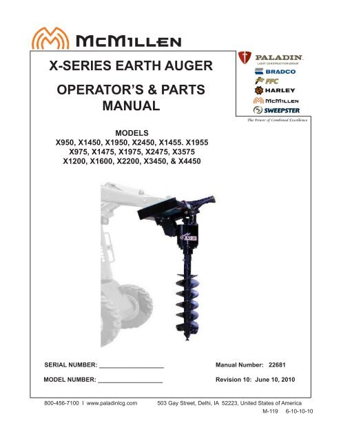 x-series earth auger operator's & parts manual - Gearmore, Inc.