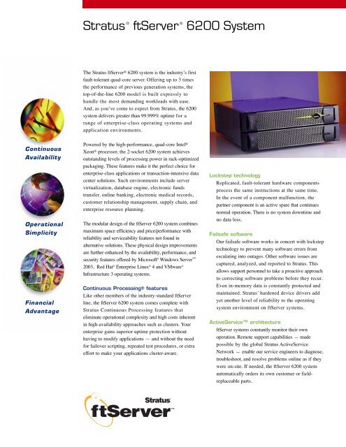 StratusÂ® ftServerÂ® 6200 System - Spectra