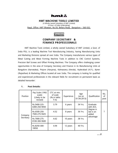HMT Machine Tools Limited, Bangalore - HMT Limited