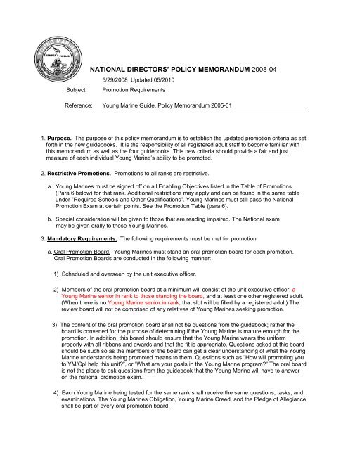 Rank Promotion Guidelines - Flatirons Young Marines