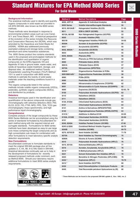 Standard Mixtures for EPA Method 8000 Series