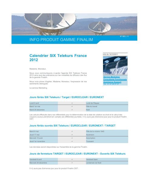 INFO PRODUIT GAMME FINALIM - SIX Telekurs