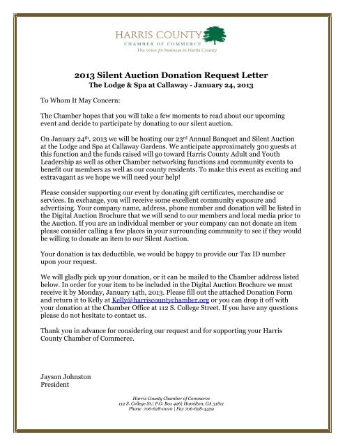 2013 Silent Auction Donation Re Letter ChamberMaster 2013 Silent Auction Donation Re Letter ChamberMaster