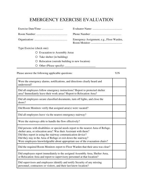 DOE Emergency Exercise Feedback Form
