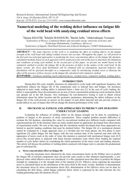 Numerical modeling of the welding defect influence on fatigue life of ...