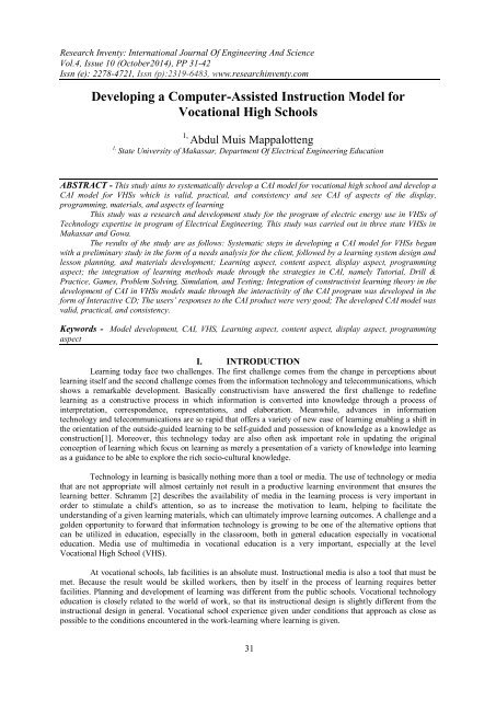 Developing a Computer-Assisted Instruction Model for Vocational High ...
