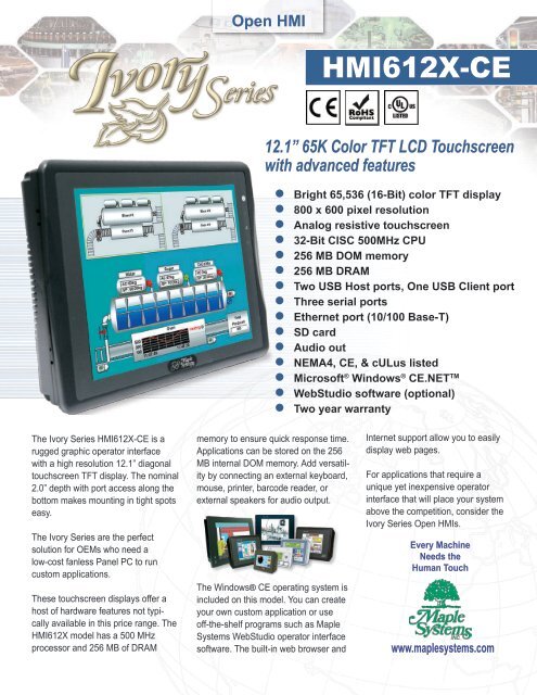 HMI612X-CE 12.1" High-Speed open hmi (12 inch OIT) with Ethernet