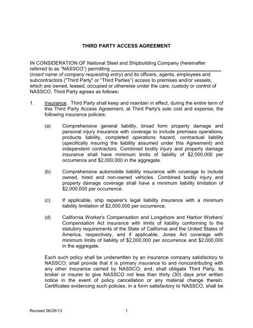 THIRD PARTY ACCESS AGREEMENT IN CONSIDERATION OF ...
