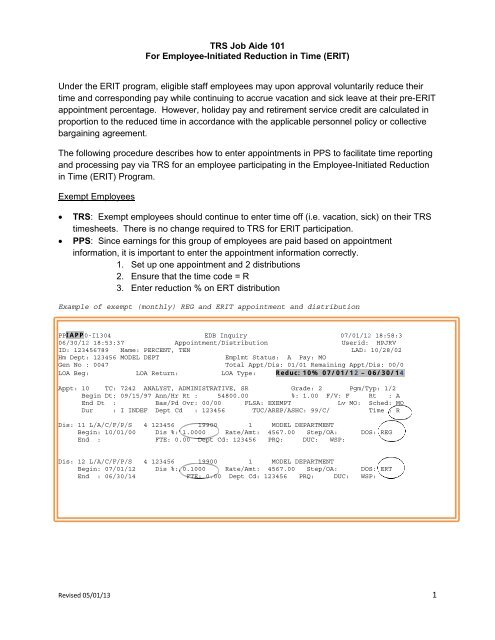 TRS Job Aid 101 - UCLA - Payroll Services