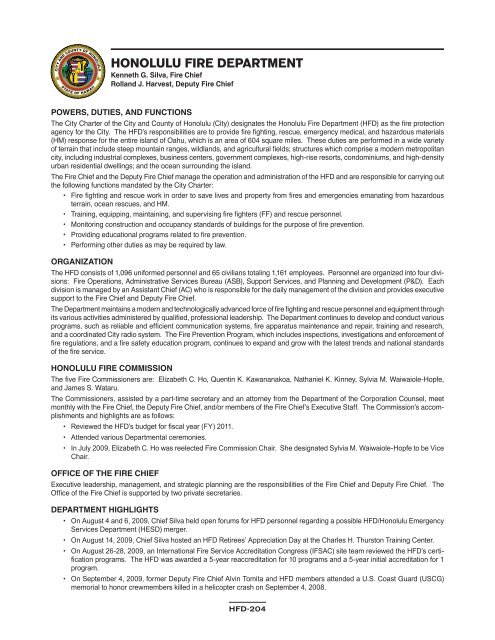 HONOLULU FIRE DEPARTMENT - City and County of Honolulu