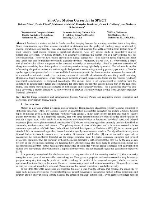 SinoCor: Motion Correction in SPECT - Florida Institute of Technology