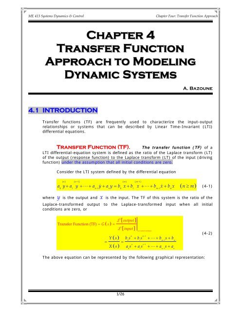 Chapter 4 Transfer Function Approach To Modeling Dynamic Systems