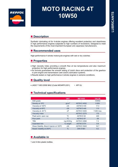 MOTO RACING 4T 10W50 - Repsol-oil Srbija