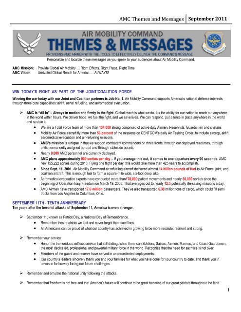 AMC Themes and Messages September 2011 - Air Mobility Command
