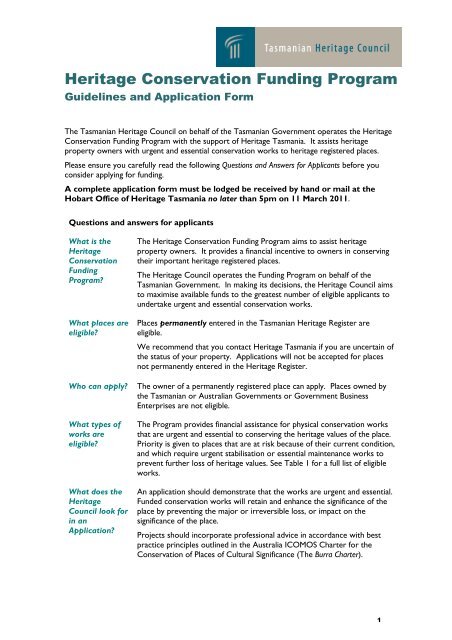 Heritage Conservation Funding Program - Heritage Tasmania
