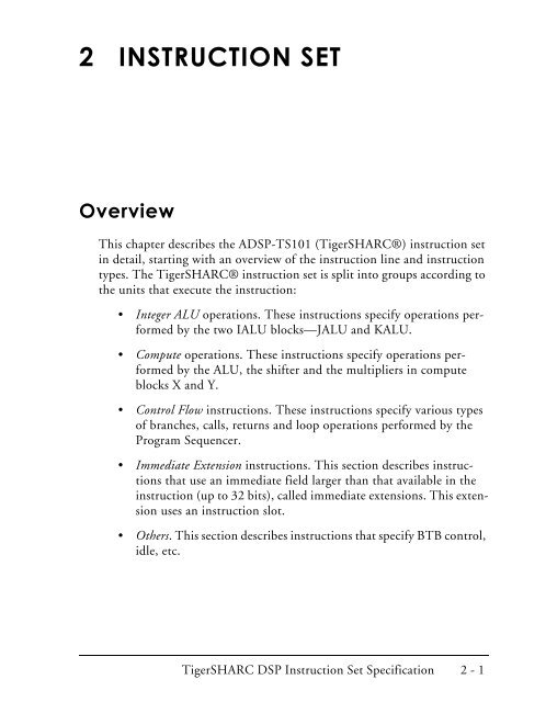 TigerSHARC DSP Instruction Set Specification, Revision 1.0.2 ...