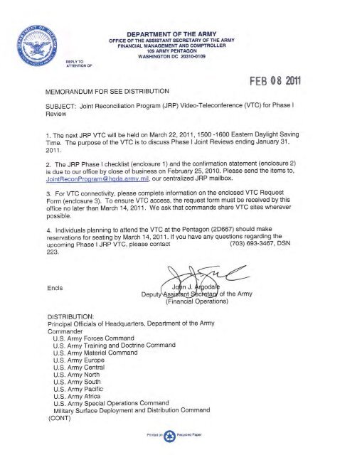 Phase I Memo - U.S. Army