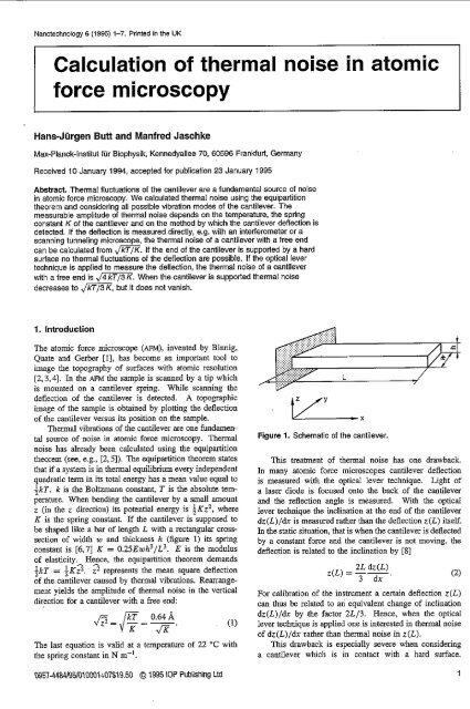 Calculation of thermal noise in atomic I force microscopy