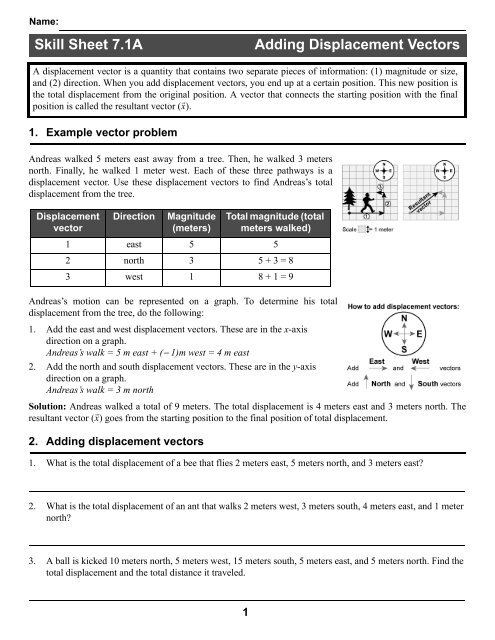 Skill Sheet 7.1A Adding Displacement Vectors - CPO Science