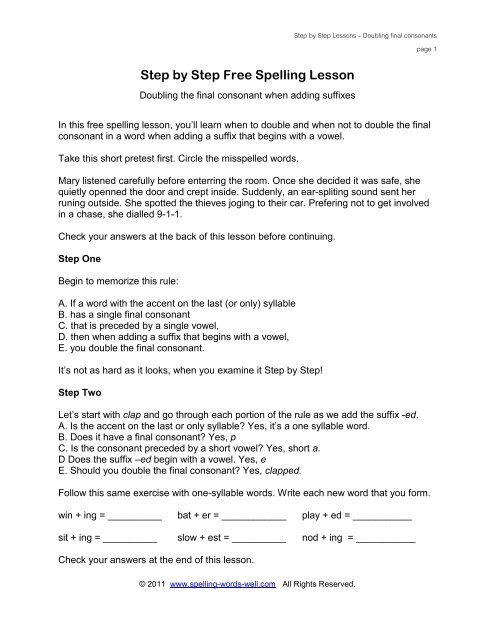 free printable spelling lesson - Spelling Words Well