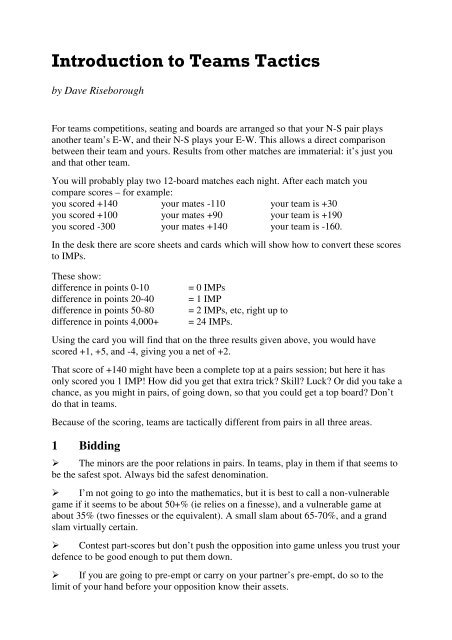 Introduction to Teams Tactics - Contract Bridge