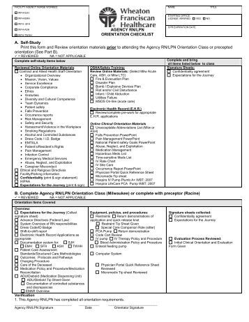 Agency PCA-CNA-Tech orientation checklist - Wheaton Franciscan ...