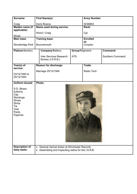 Craig / Wood - ATS Remembered